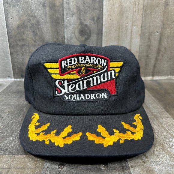 Accessories | Vintage Red Baron Stearman Squadron Promo Black Hat Cap ...